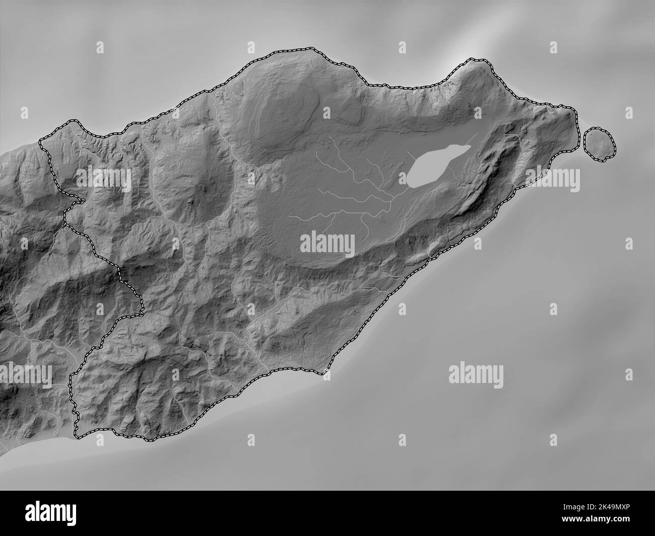 Lautem, municipality of East Timor. Grayscale elevation map with lakes ...