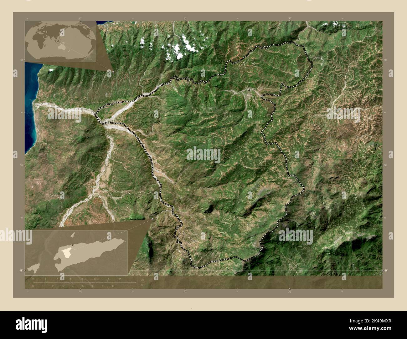Ermera, municipality of East Timor. High resolution satellite map ...