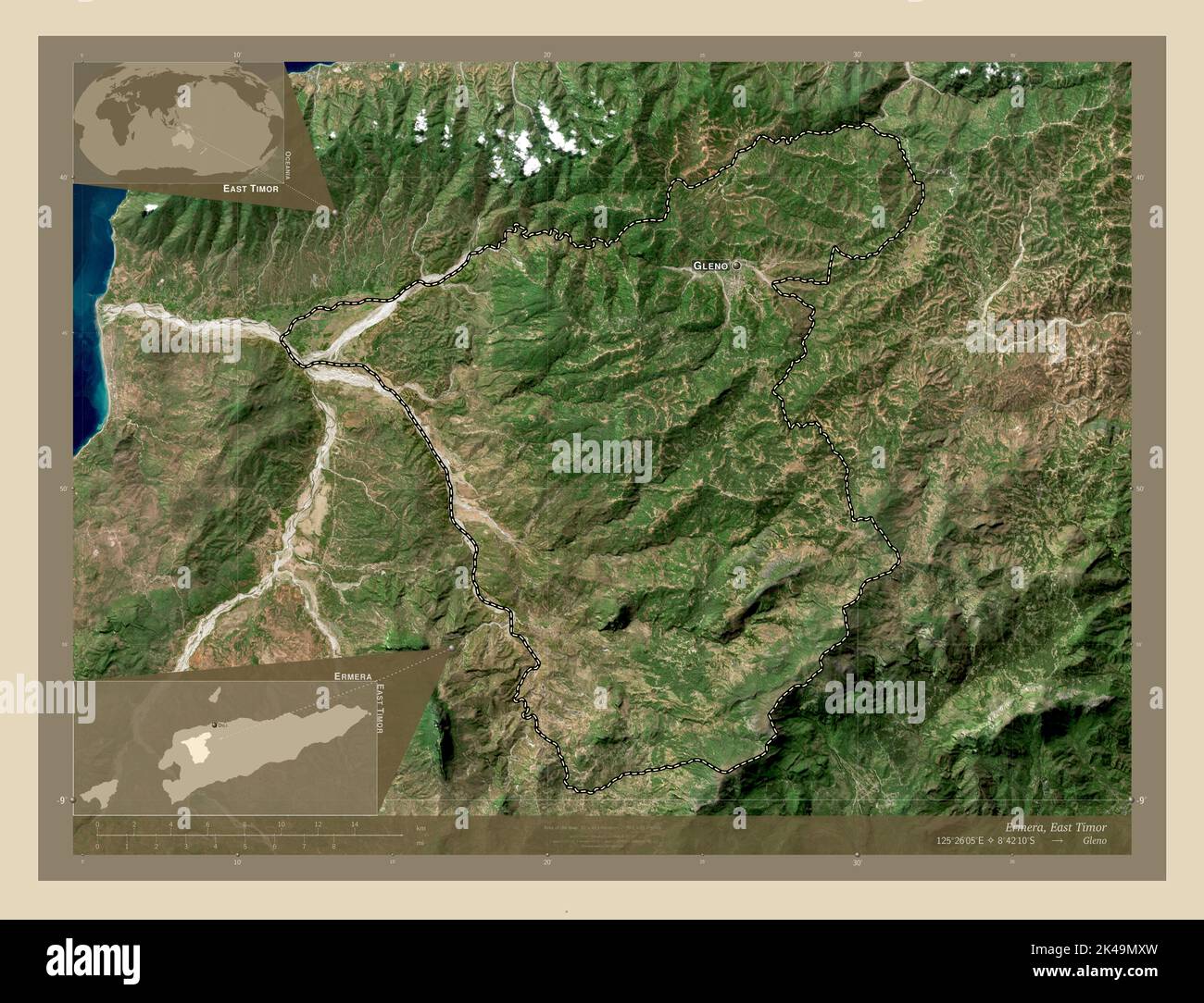 Ermera, municipality of East Timor. High resolution satellite map ...