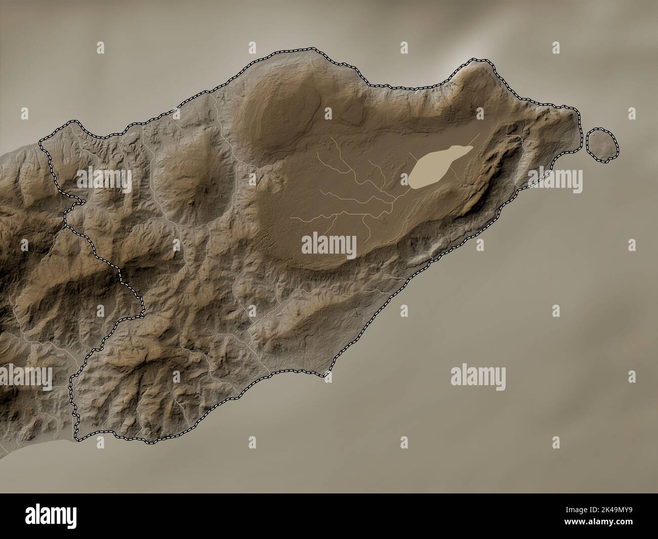 Lautem, municipality of East Timor. Elevation map colored in sepia ...