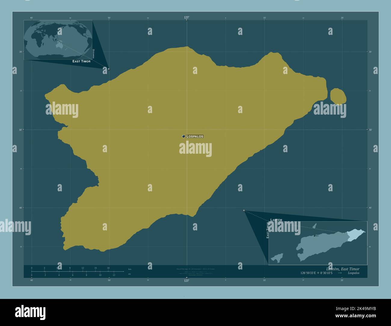 Lautem, municipality of East Timor. Solid color shape. Locations and ...