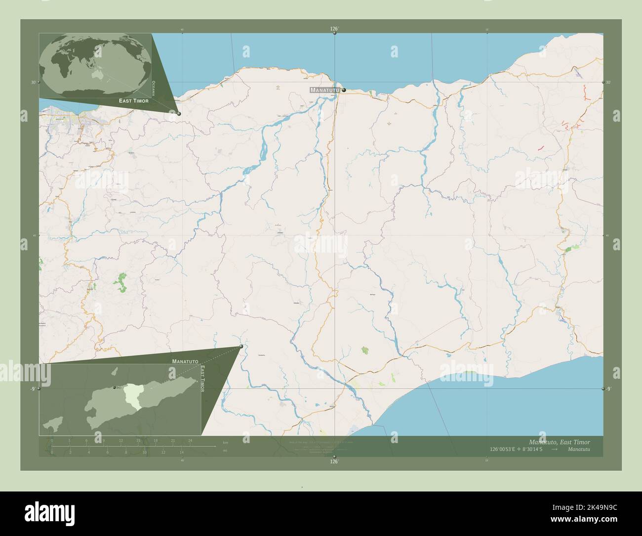 Manatuto, municipality of East Timor. Open Street Map. Locations and ...