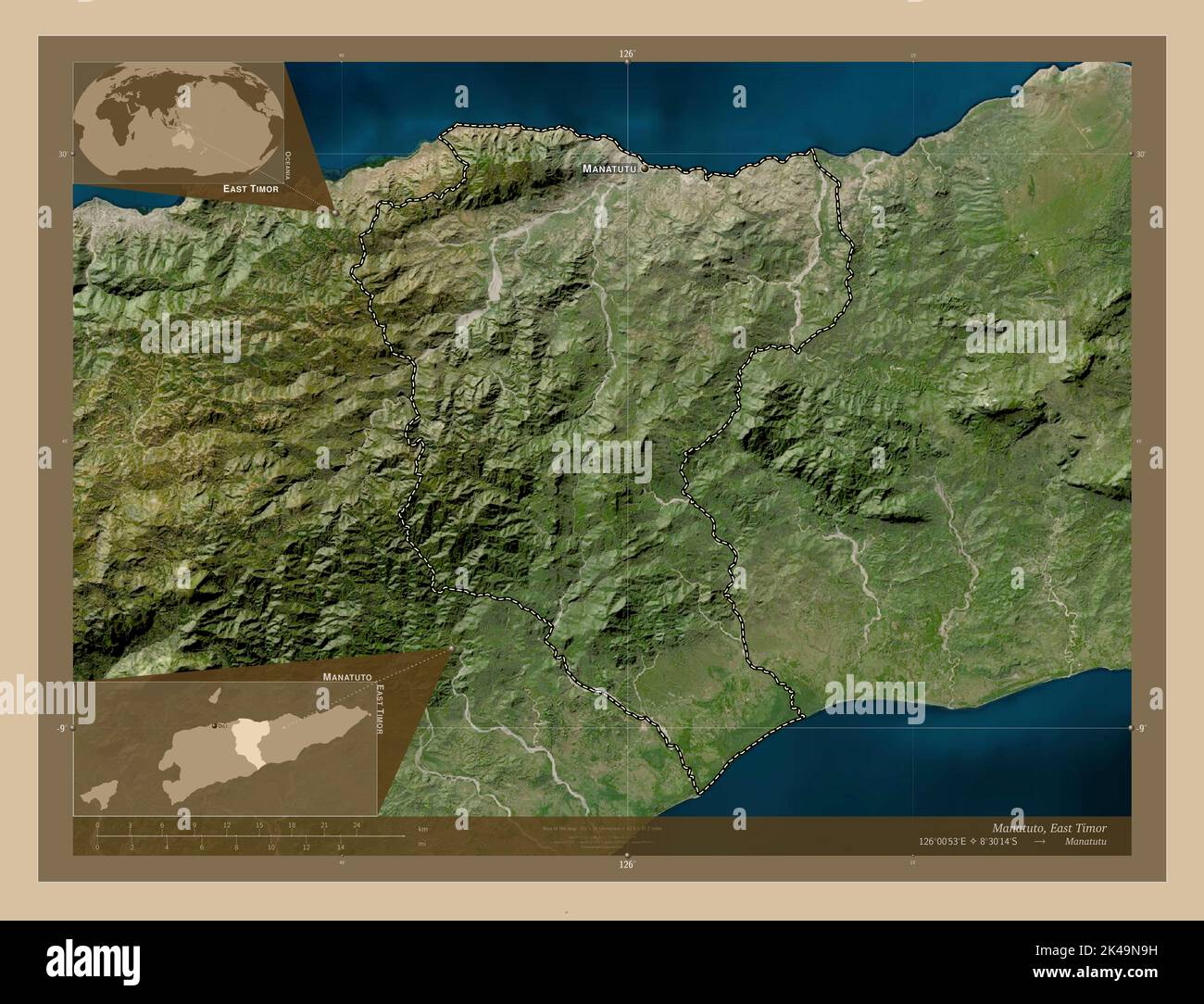Manatuto, municipality of East Timor. Low resolution satellite map ...