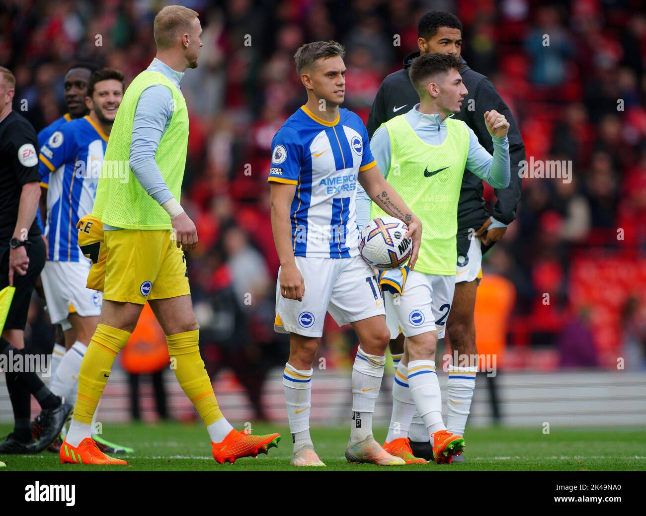 Brighton and Hove Albion's Leandro Trossard celebrates with his hat ...