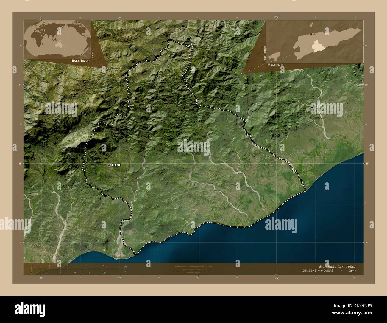 Manufahi, municipality of East Timor. Low resolution satellite map ...