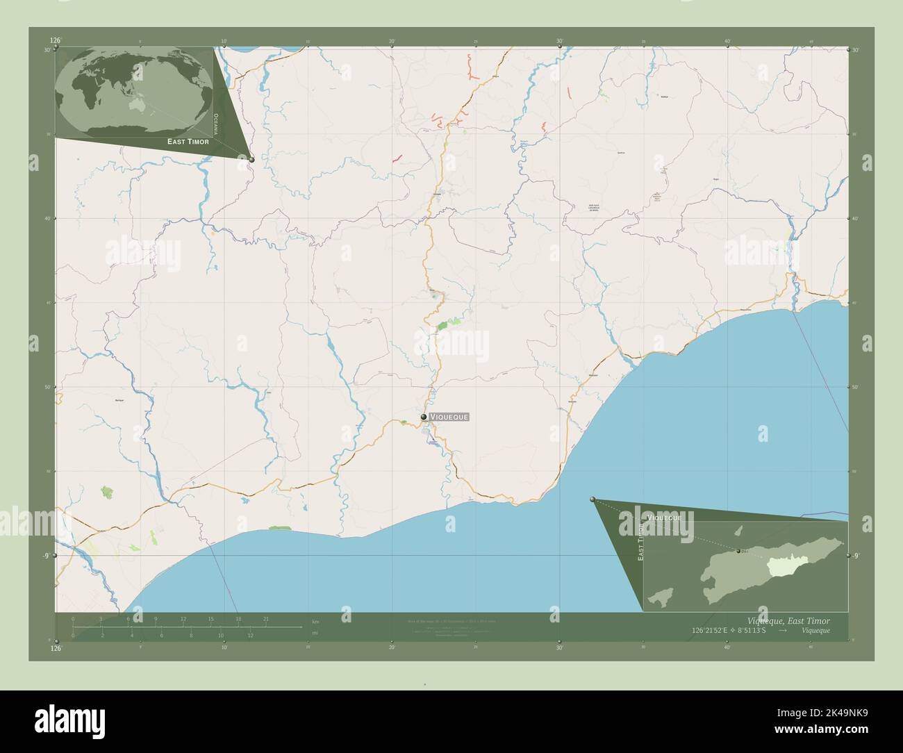 Viqueque, municipality of East Timor. Open Street Map. Locations and ...