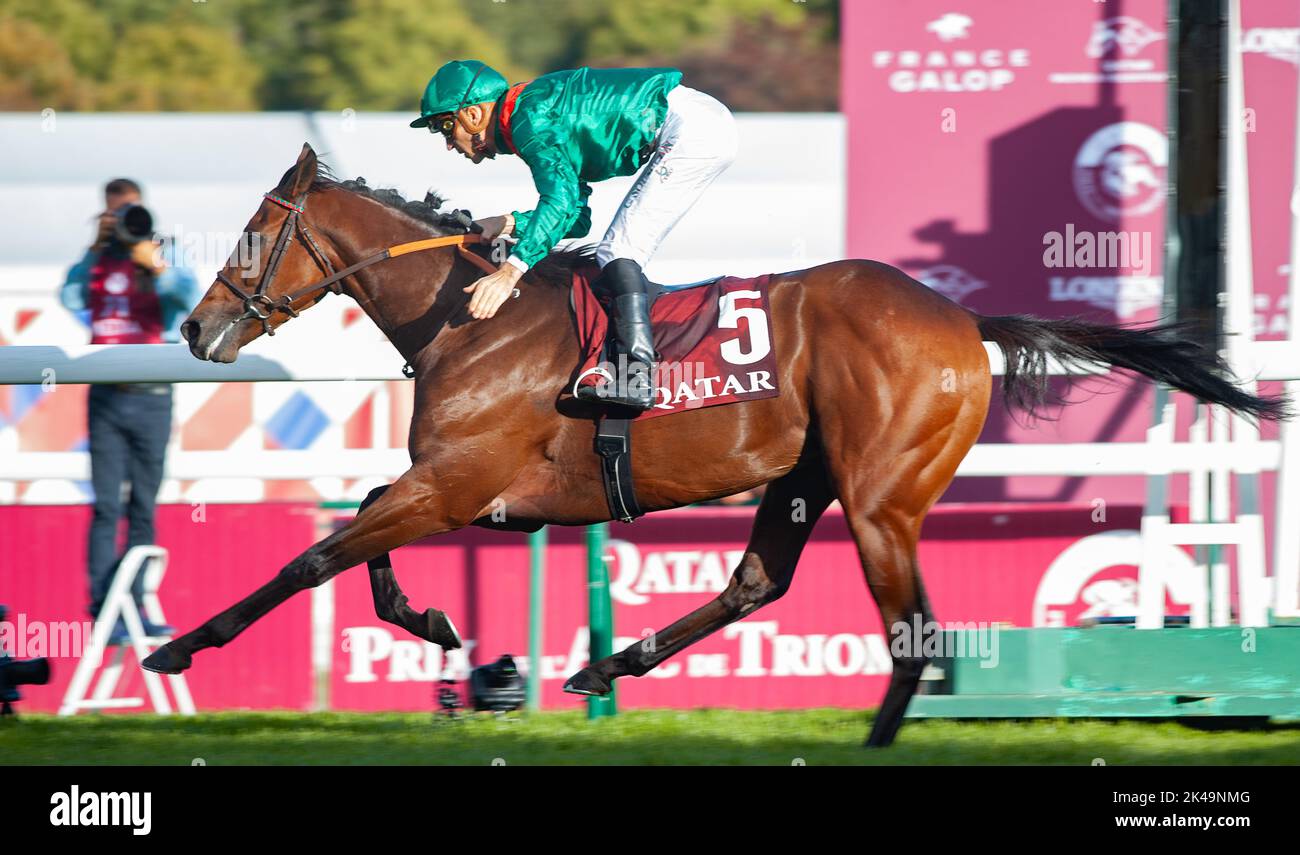 Paris, France, 01/10/2022. Erevann and Christophe Soumillon take the ...