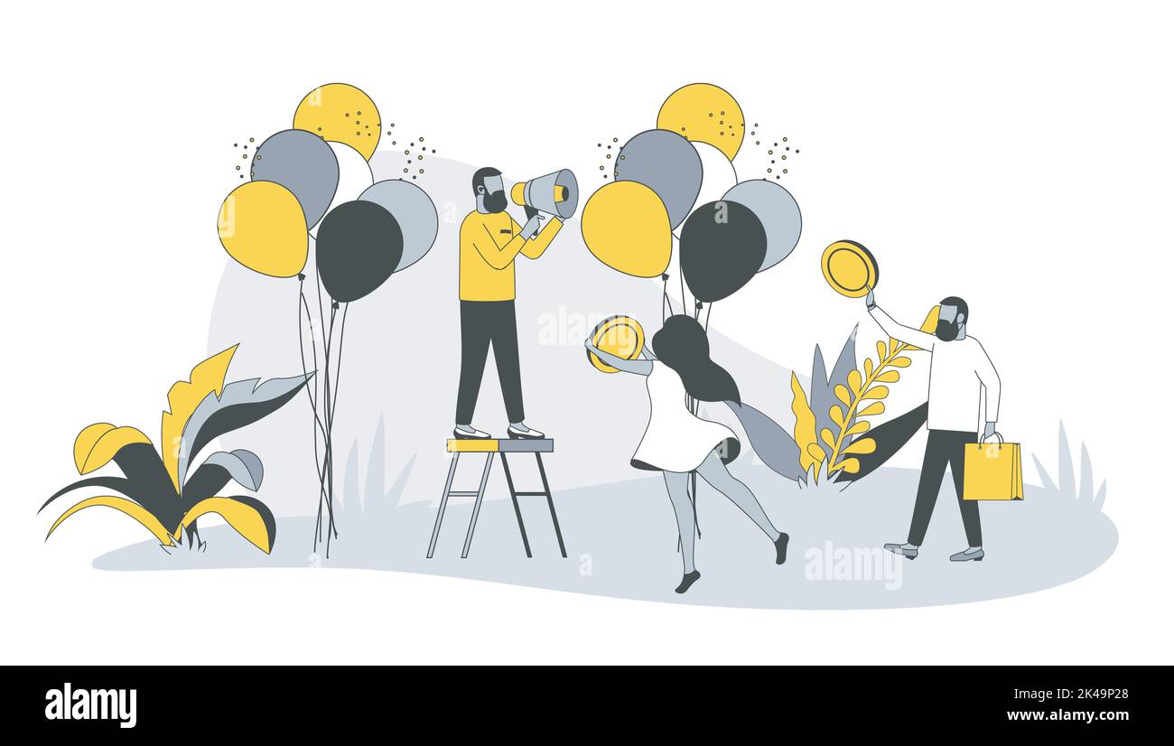 Advertising concept in flat design with people. Man with megaphone ...