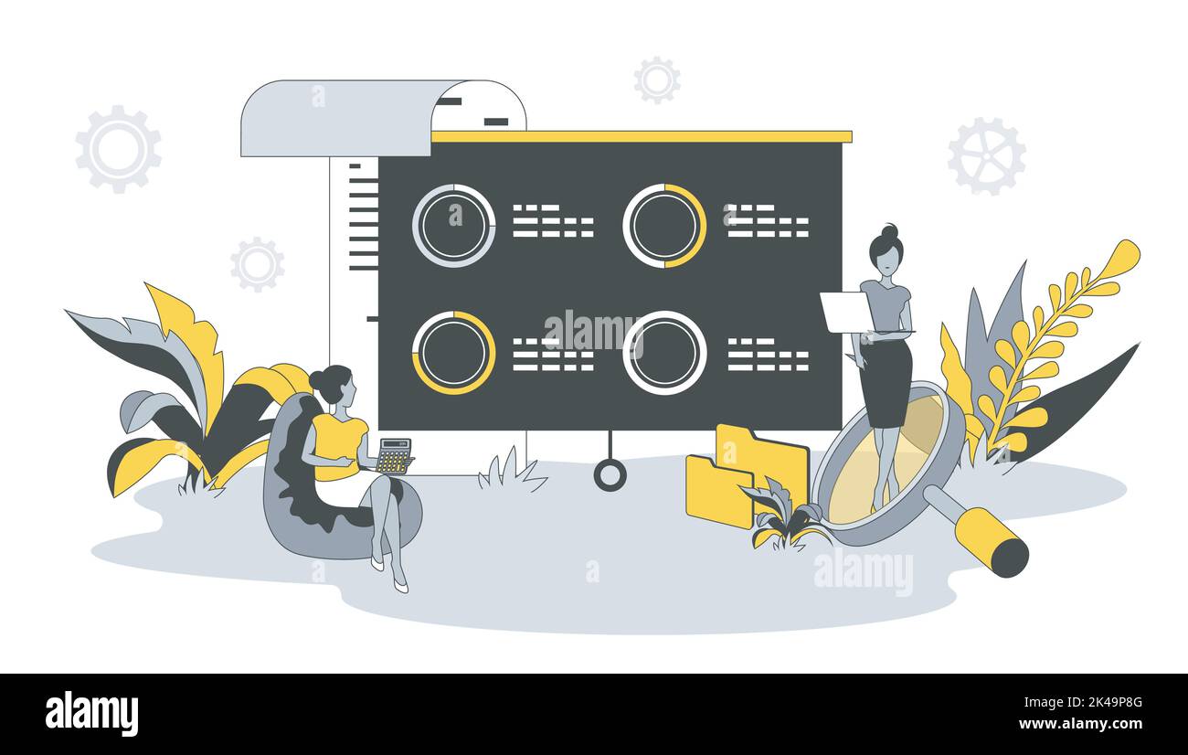 Data analysis concept in flat design with people. Women work with ...