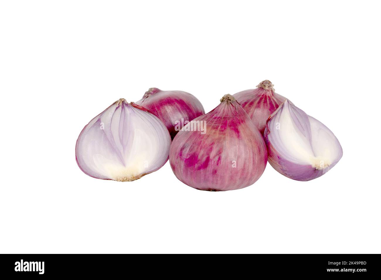 group of raw red onion section and pile, isolated on white background ...