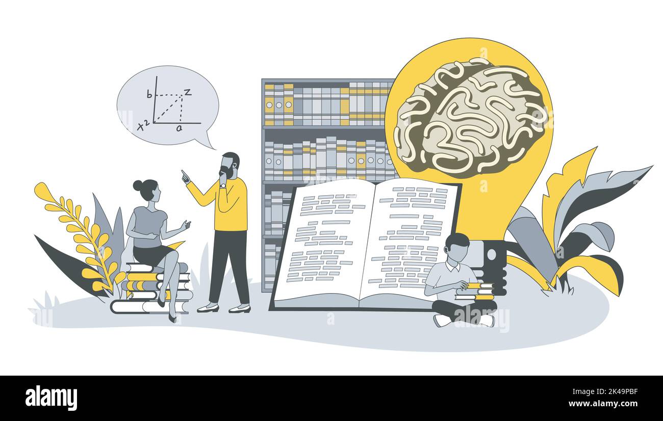 Knowledge concept in flat design with people. Woman and man read books ...