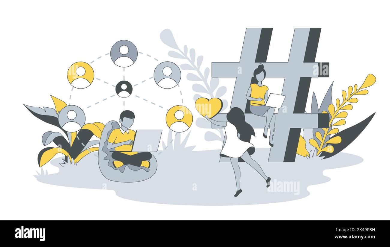 Social media concept in flat design with people. Man and woman network ...