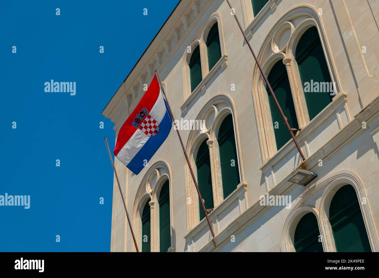 The Croatian flag on a building in Split, waving in the wind Stock ...