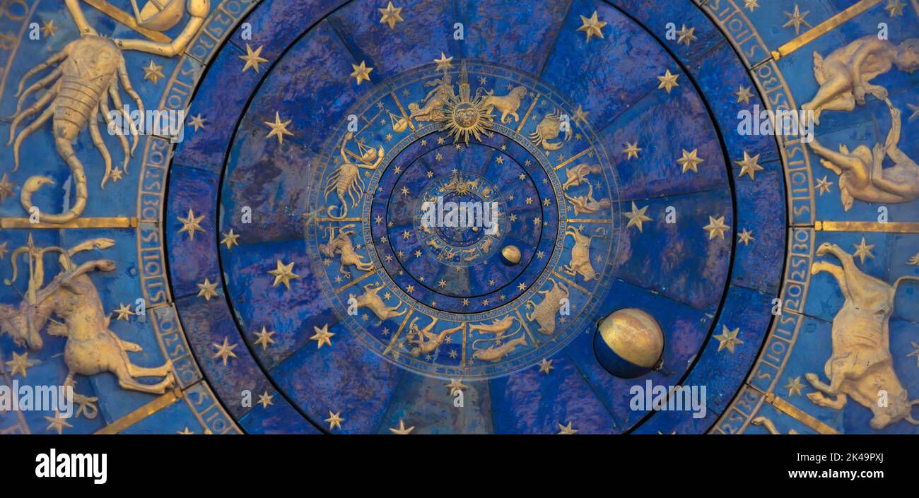 Astrology and alchemy sign background illustration - blue Stock Photo ...