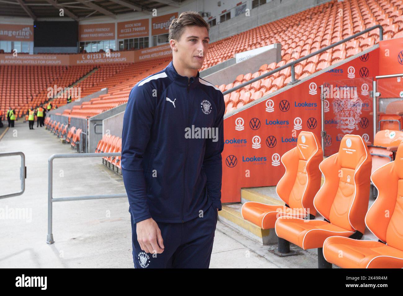 Stuart Moore #13 of Blackpool arrives at Bloomfield Road Stadium ahead ...