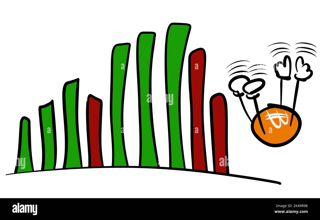 Illustration of Bitcoin cryptocurrency falling down with from a bar ...