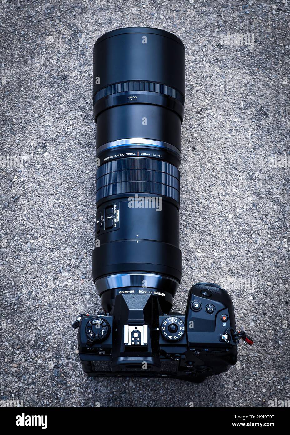 A top view of an Olympus EM1X with M.Zuiko 300MM f4 PRO lens Stock ...