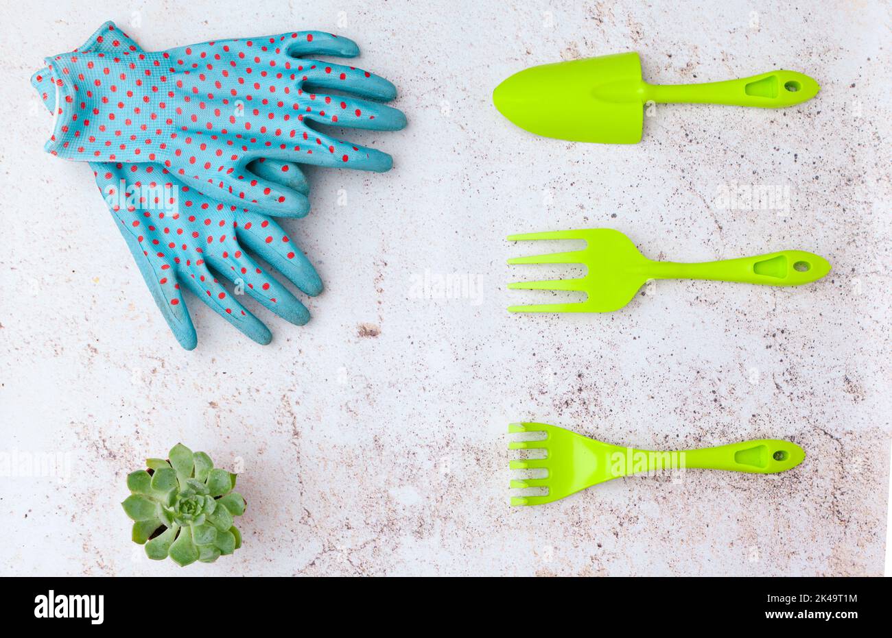Gardening tools and top view, garden manteinance Stock Photo - Alamy