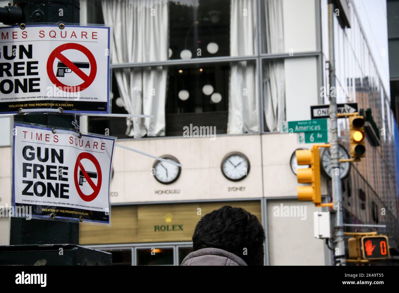 Gun Free Zone signs near Times Square on September 30, 2022, in New ...