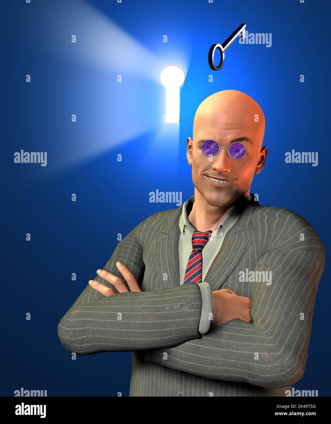 Man with Key. 3D rendering Stock Photo - Alamy