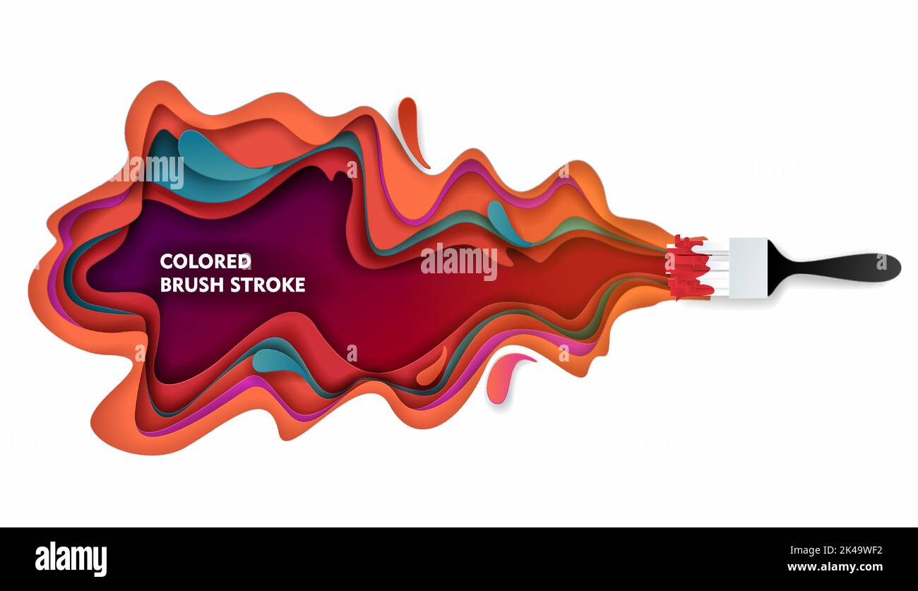 Paintbrush and colored paint brush stroke. Vector paper cut ...