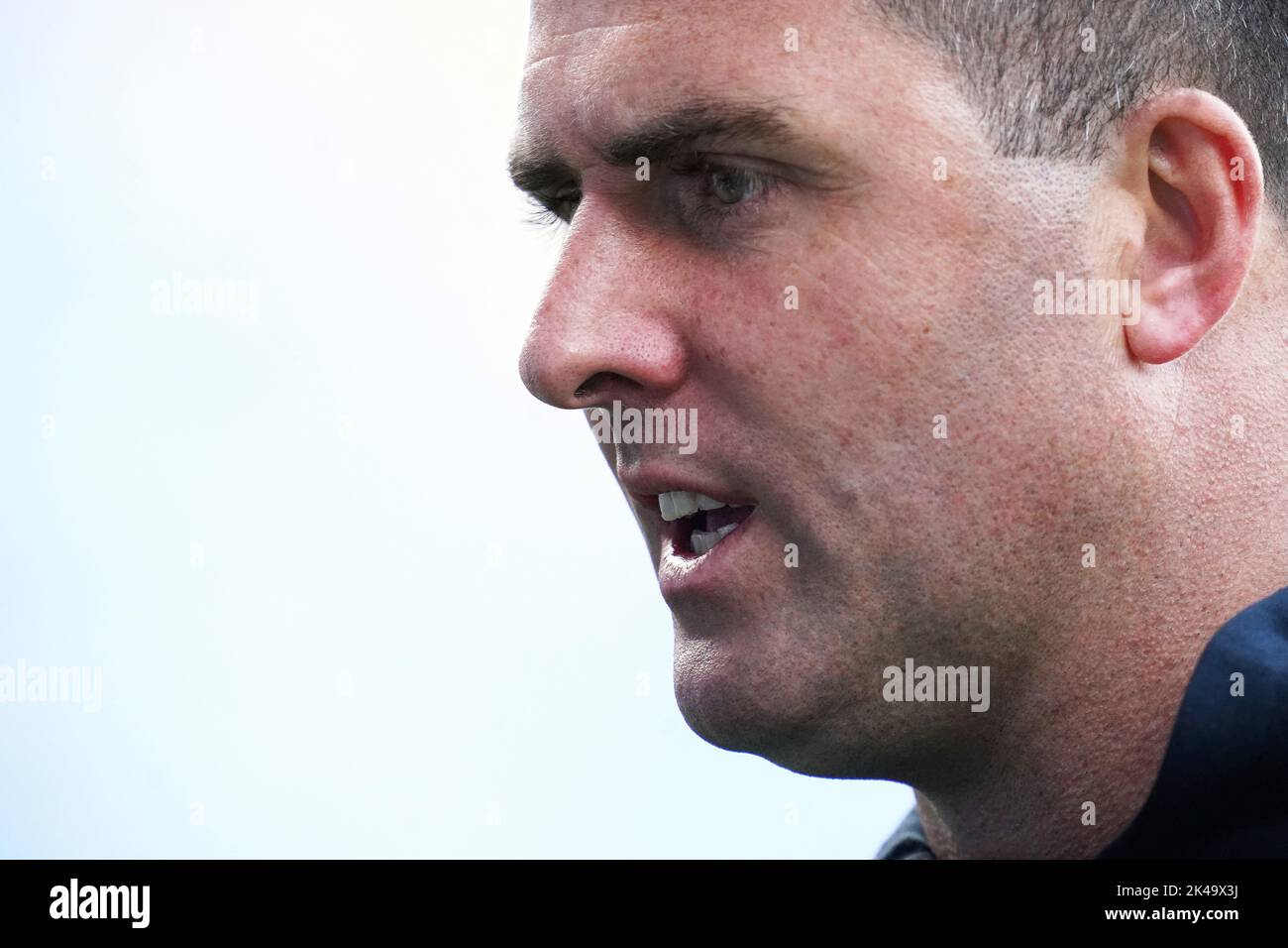 Huddersfield Town manager Mark Fotheringham speaks to the media after ...