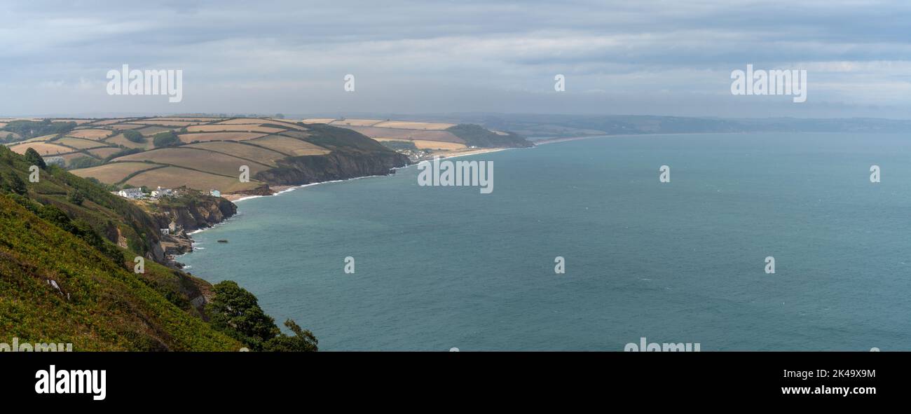 panorama landscape view of the South Devon Coast and the Start Point ...