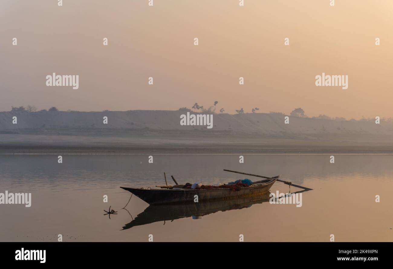 Rivers of Bangladesh. Gorai-Madhumati River. Morning view by the river ...