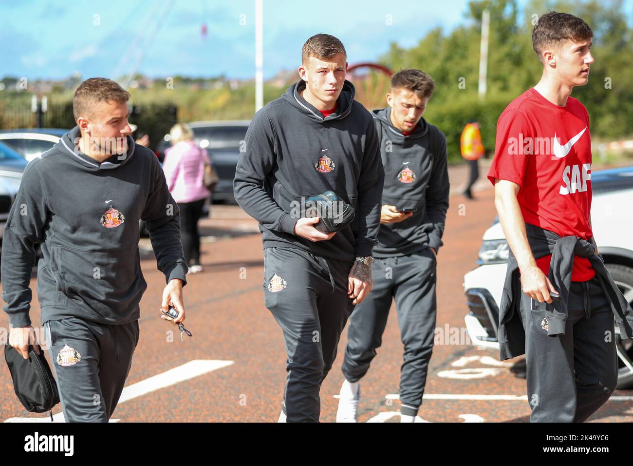 Sunderland players enter the stadium before kick off during the Sky Bet ...
