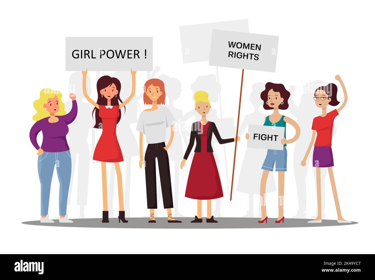 Girl power and feminism concept vector flat illustration. Group of ...