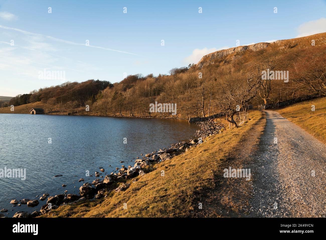 The track leading round Malham Tarn towards Malham Tarn House, in the ...