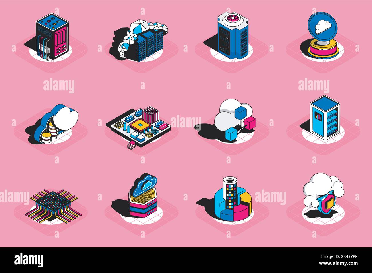 Cloud Technology 3d Isometric Icons Set Pack Elements Of Hardware Datacenter Racks Computer