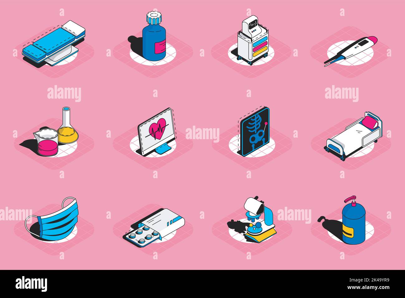 Medical concept 3d isometric icons set. Pack elements of couch ...