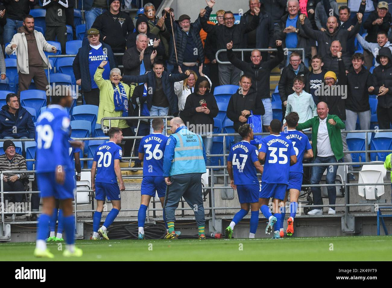 Callum Robinson #47 of Cardiff City celebrates his goal to make it 1-1 ...