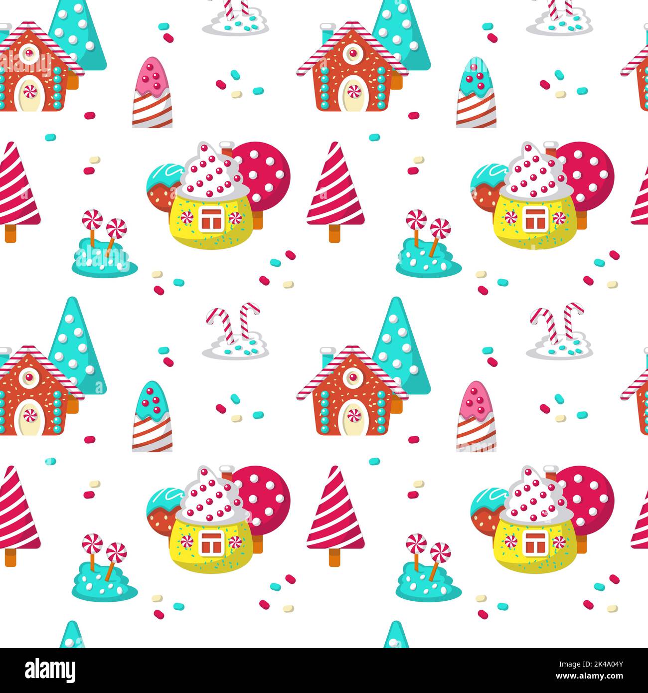 Vector seamless pattern with sweets, lollipops, candy canes and sweet ...