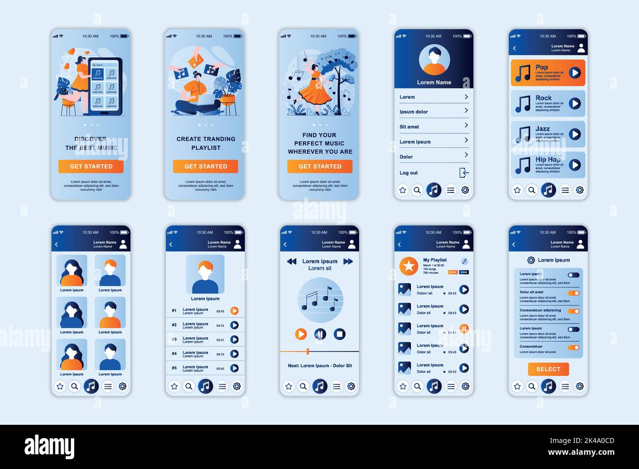 Music Concept Screens Set For Mobile App Template People Listen To Favorite Playlists Discover
