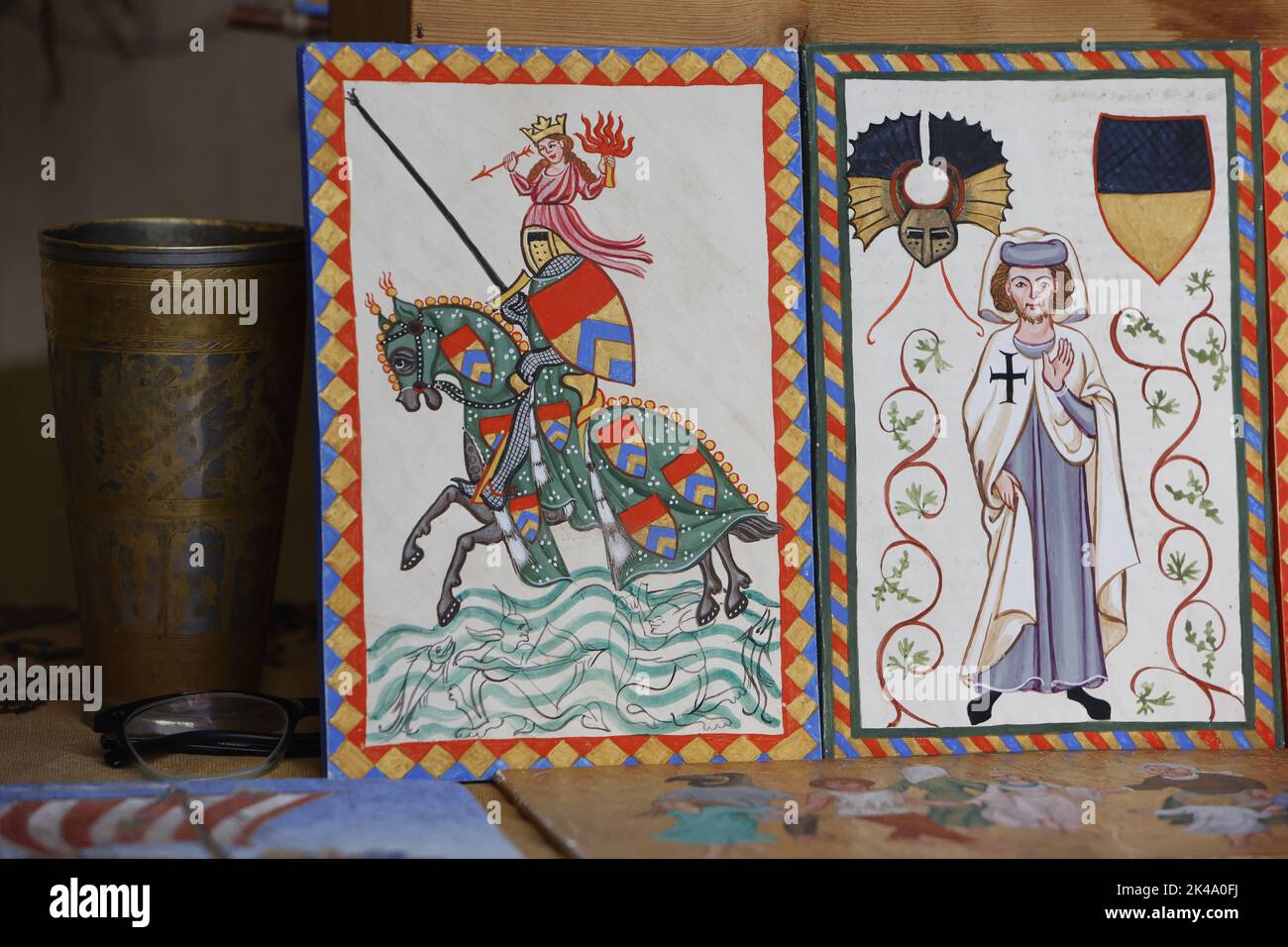 Pansfelde, Germany. 01st Oct, 2022. Colorful prints with medieval ...