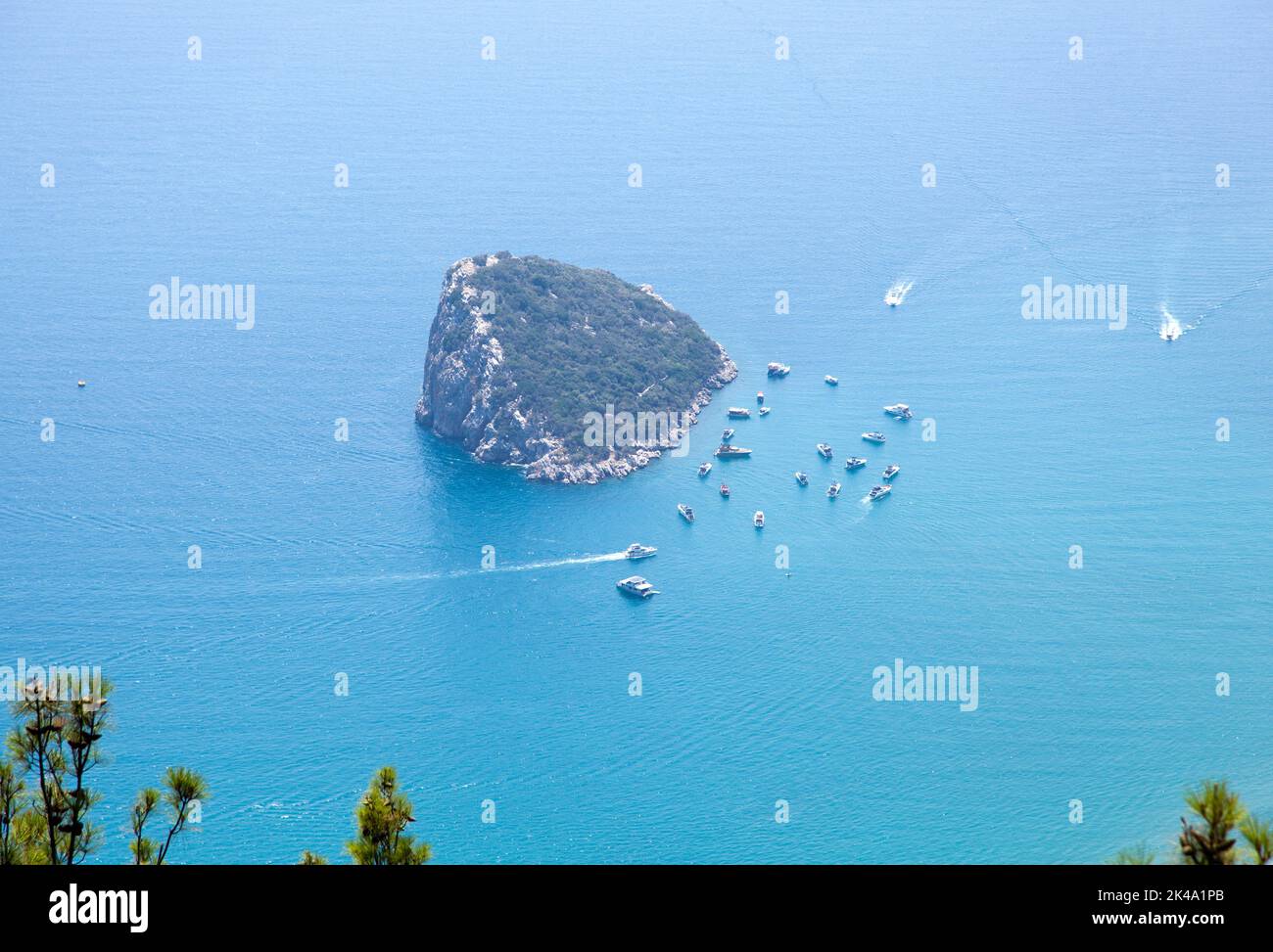 The view of uninhabited Turtle island from the top of Tunektepe ...