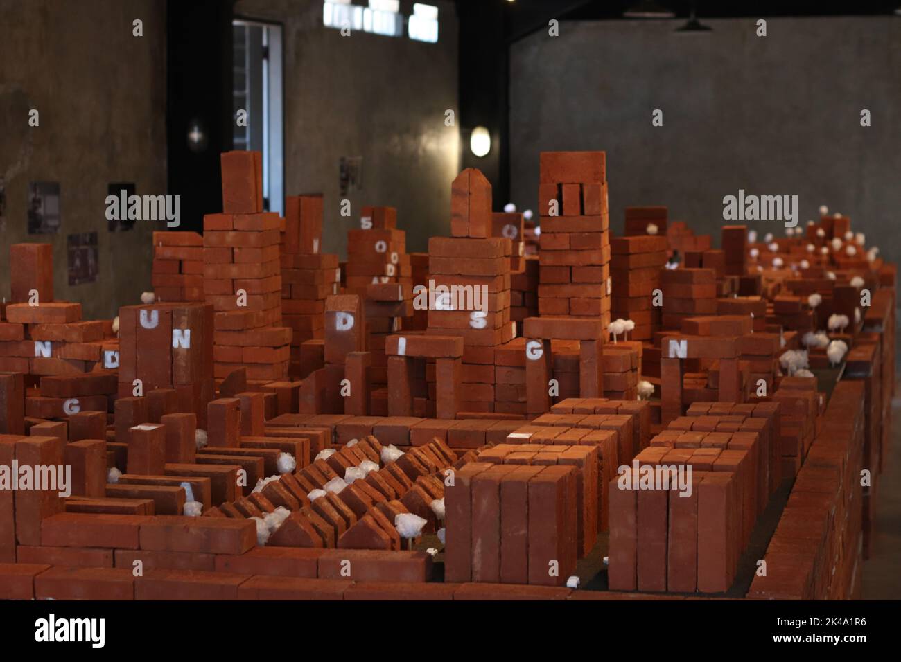 The view of bricks blocks stored in the basement - construction objects ...