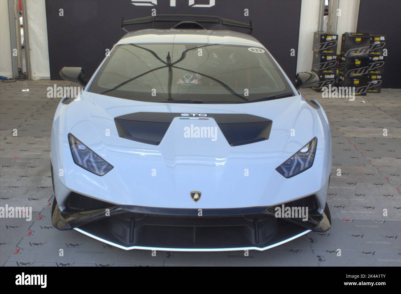 A luxury white Lamborghini on the Goodwood motor circuit festival Stock ...