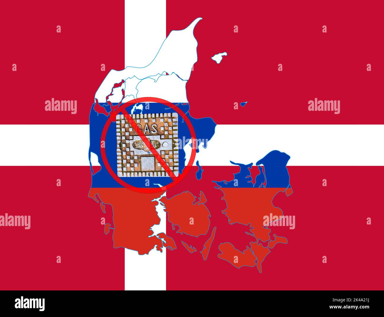Outline map of Denmark with the image of the national flag. Manhole ...
