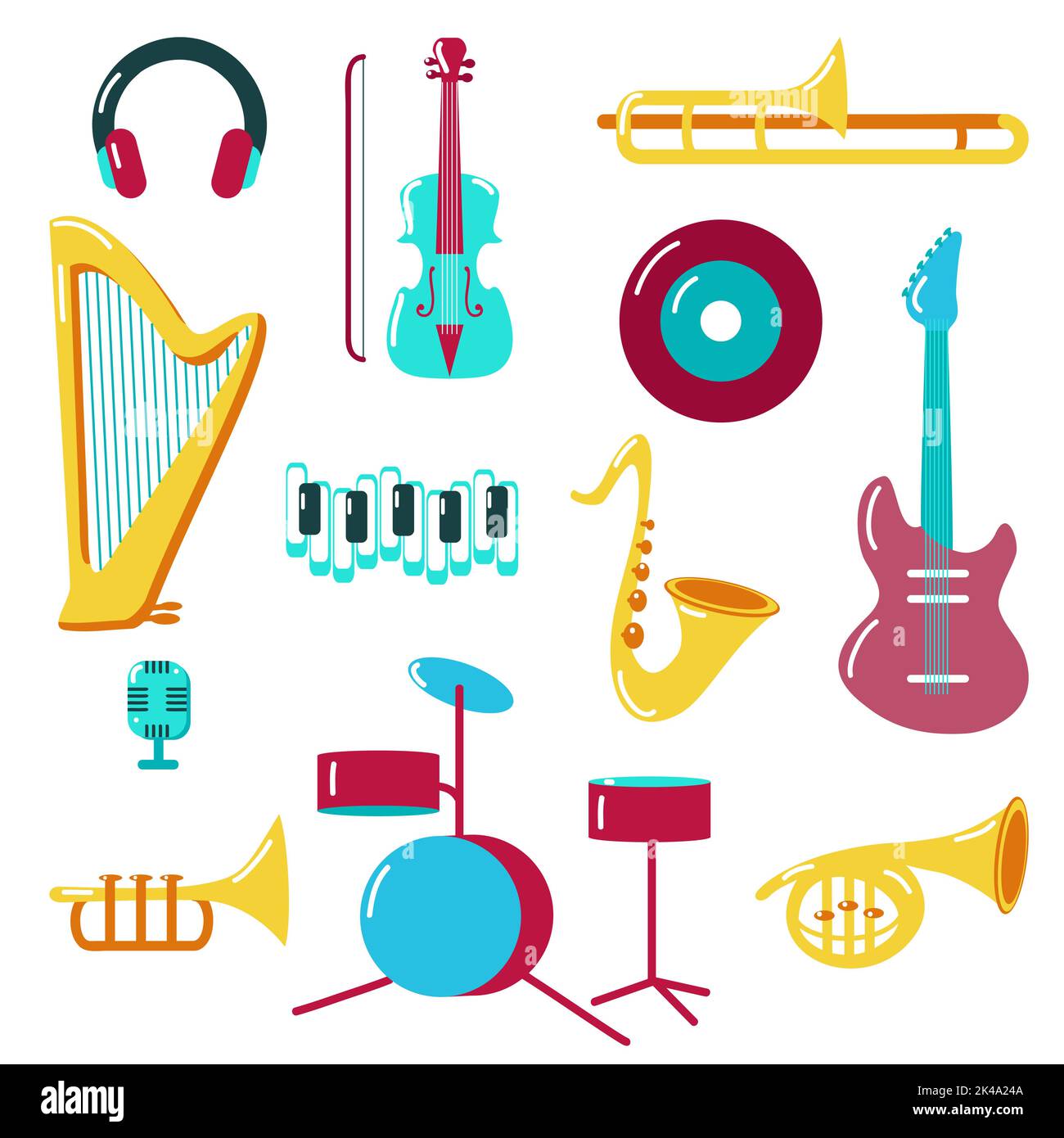 Music icon set. Vector illustration of musical instruments and music ...