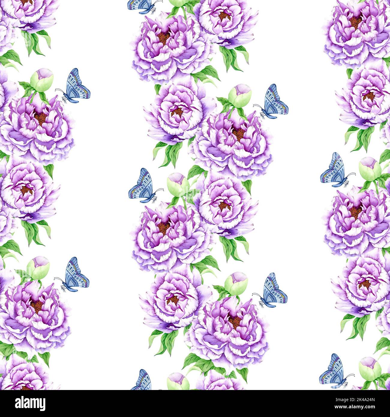 Seamless spring pattern with purple peony flower. Vintage wallpaper ...