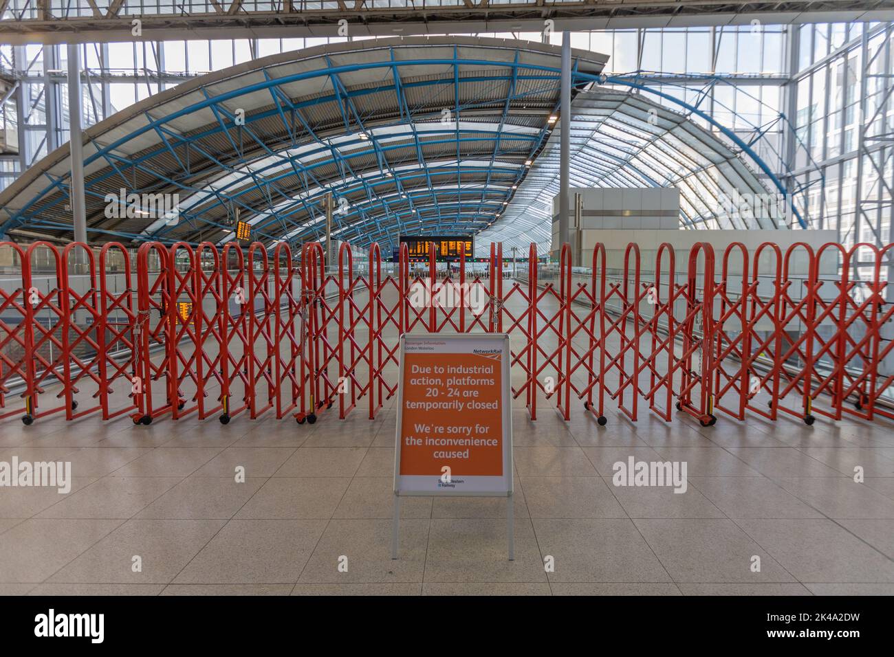 London, UK. 1st Oct, 2022. Closed off platforms in Waterloo station as ...