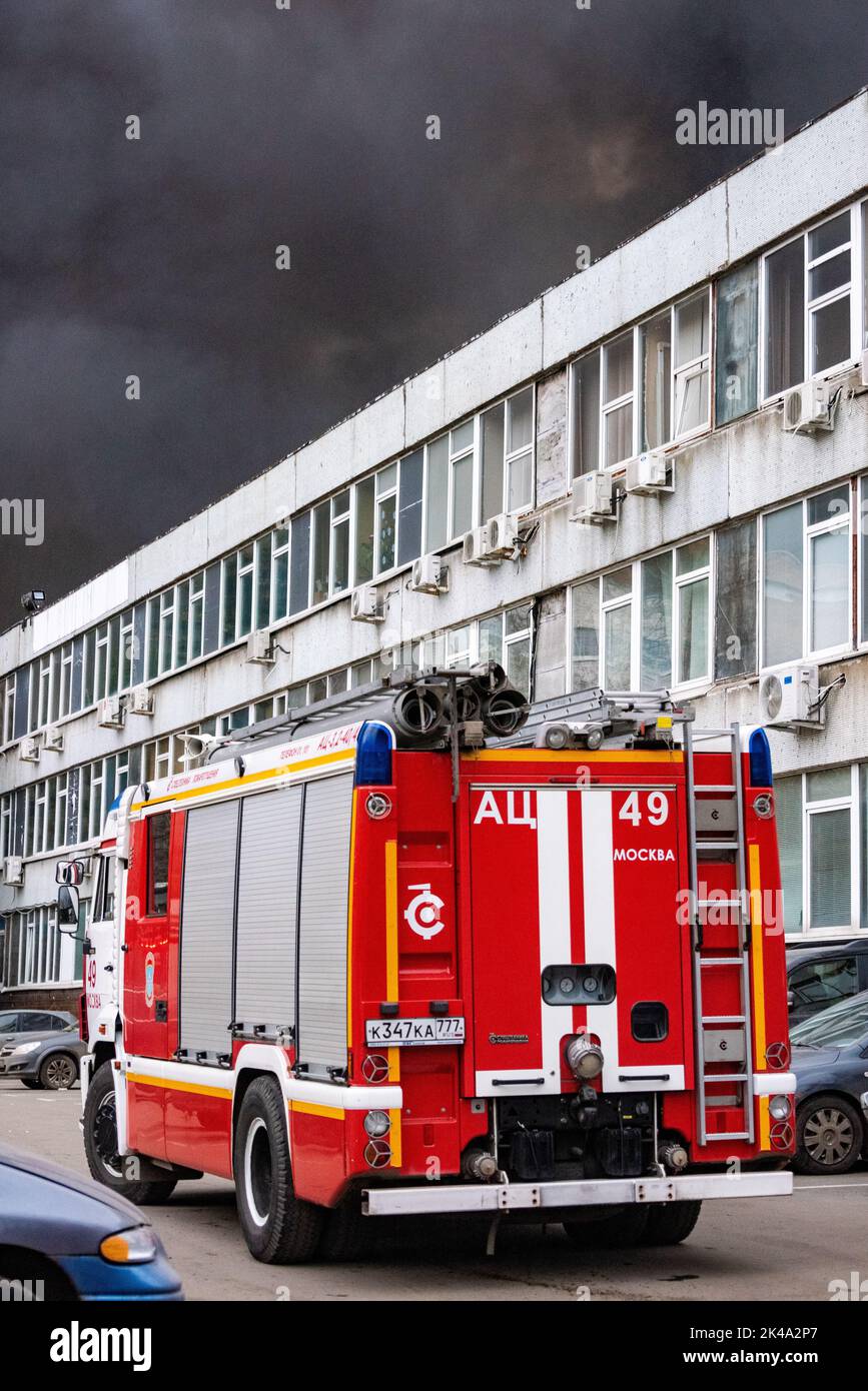 December 13, 2019, Moscow, Russia. A fire service vehicle at the scene ...