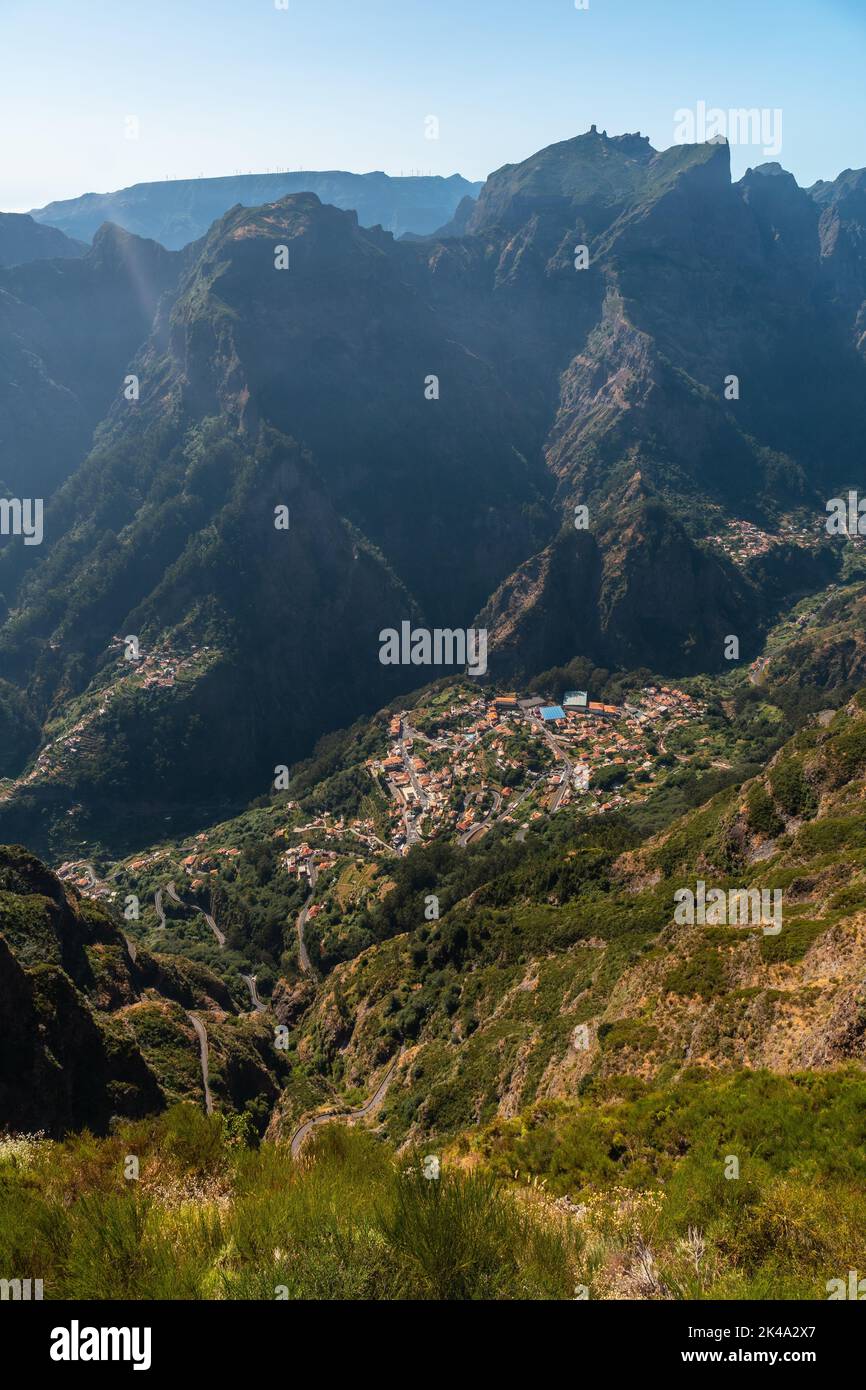 An aerial view of Curral das Freiras from the Miradouro do Paredao ...