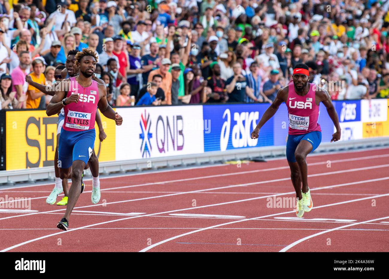 Noah Lyles and Kenneth Bednarek of the USA competing in the men’s 200m ...
