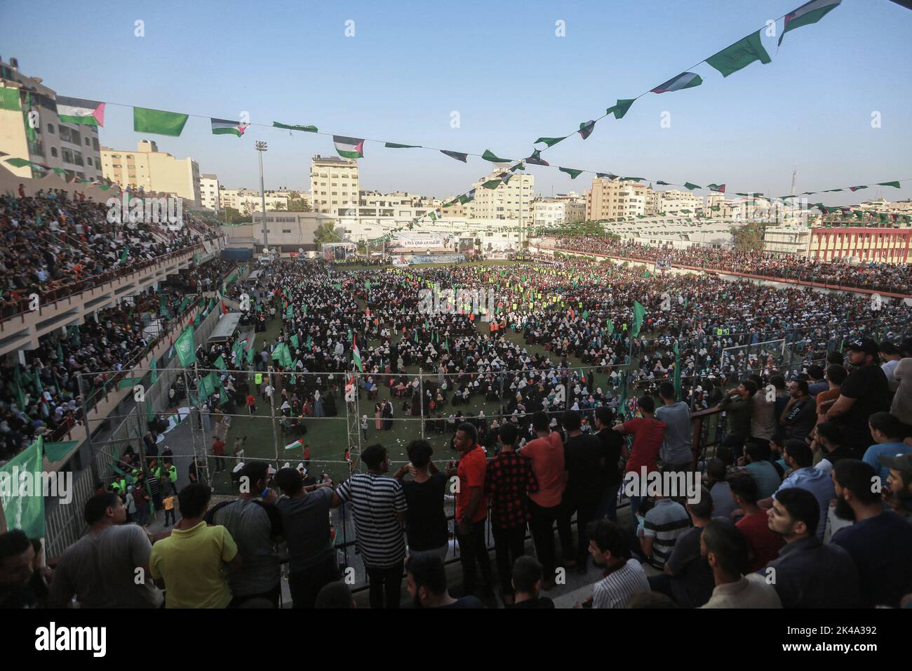 Gaza, Palestinian Territories. 01st Oct, 2022. People attend a rally in ...