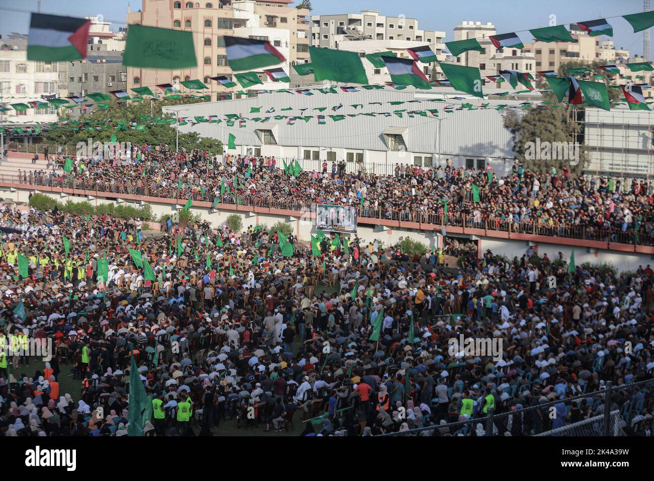 Gaza, Palestinian Territories. 01st Oct, 2022. People attend a rally in ...