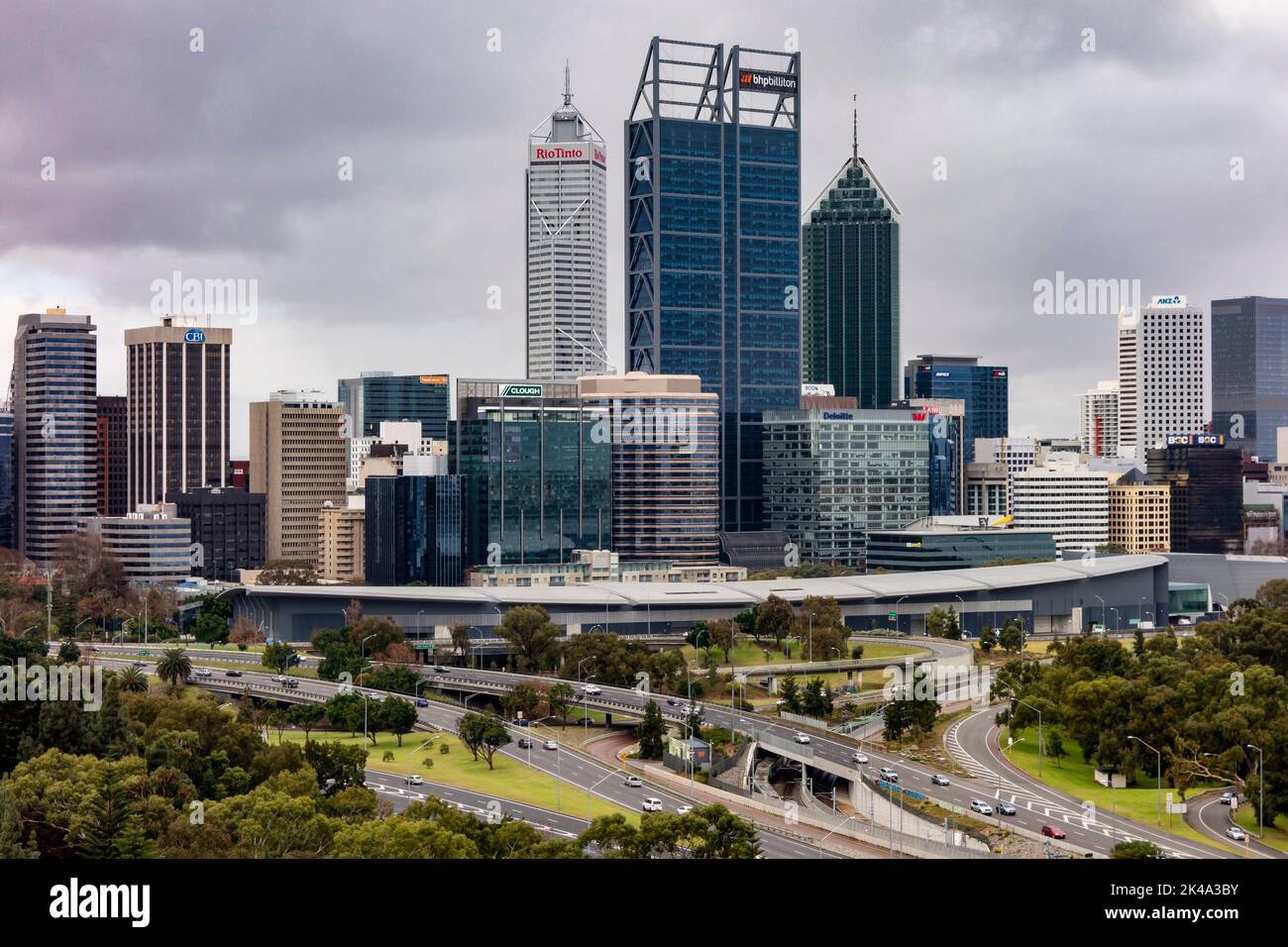 PERTH, WESTERN AUSTRALIA - JULY 15, 2018: Cityscape with skyscrapers of ...